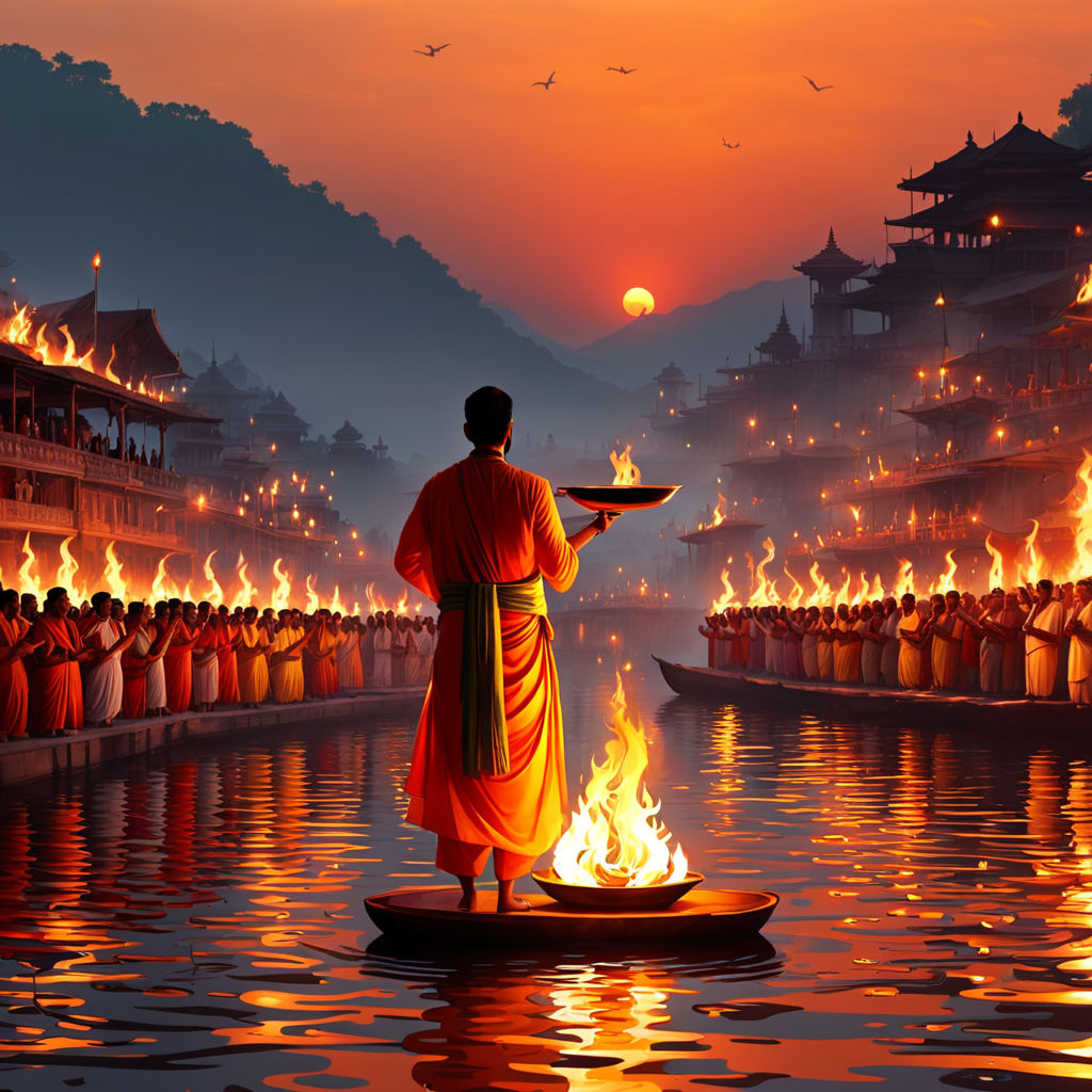 Animated depiction of Ganga Aarti on the Ghats by Harrshita Arch ...
