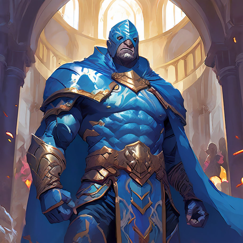 Grey-skinned goliath luchador gladiator enacts laughter by Martin ...