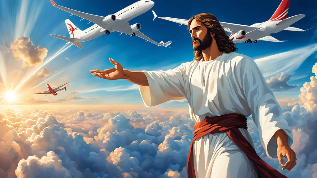 Jesus is a giant in the sky and he hold a airplane in his ha... by ...