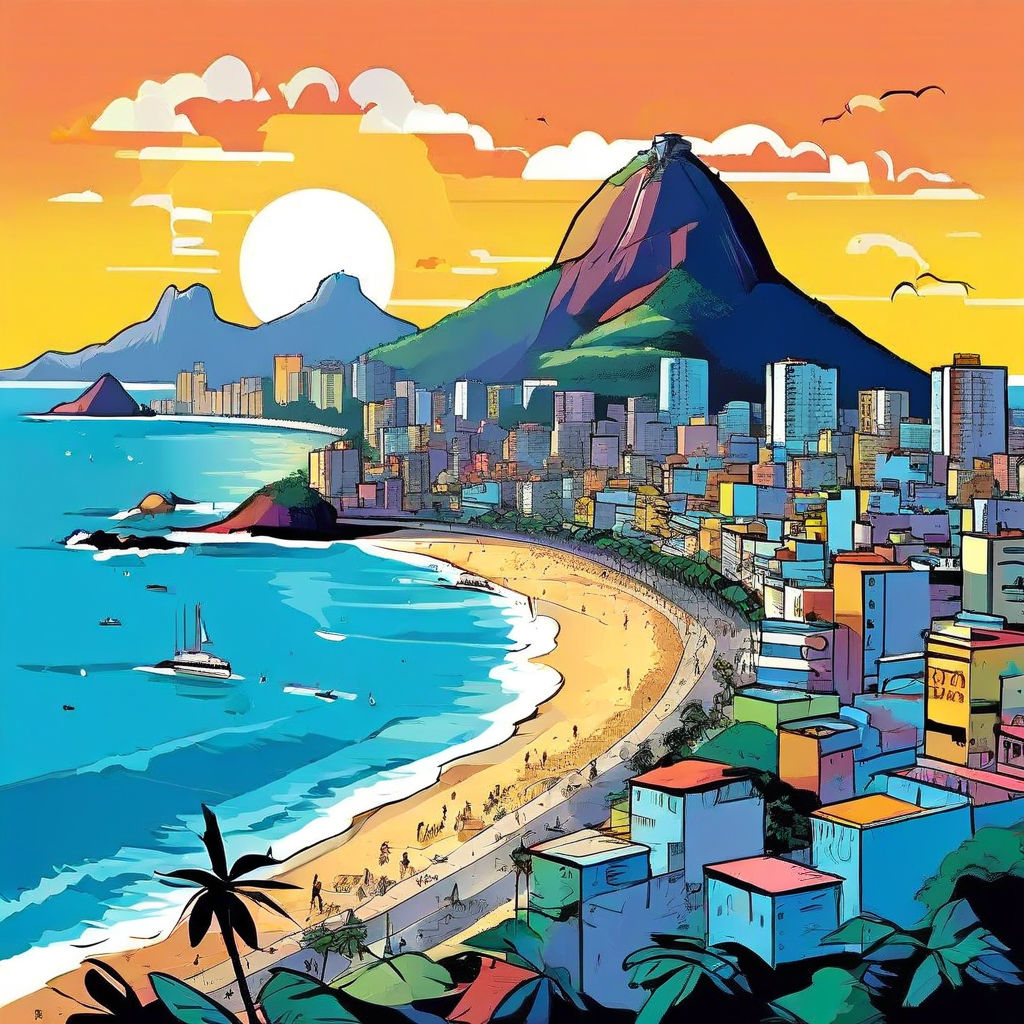 Cartoon-style illustration depicting Rio de Janeiro landmark by Lali e ...