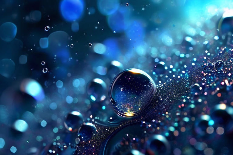 An abstract outer space science background with atoms and da... by ...