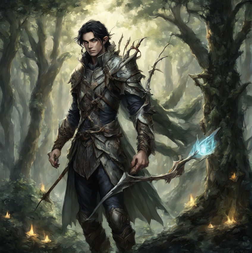 A hunter male elf in the woods of the magical elfland with e... by ...
