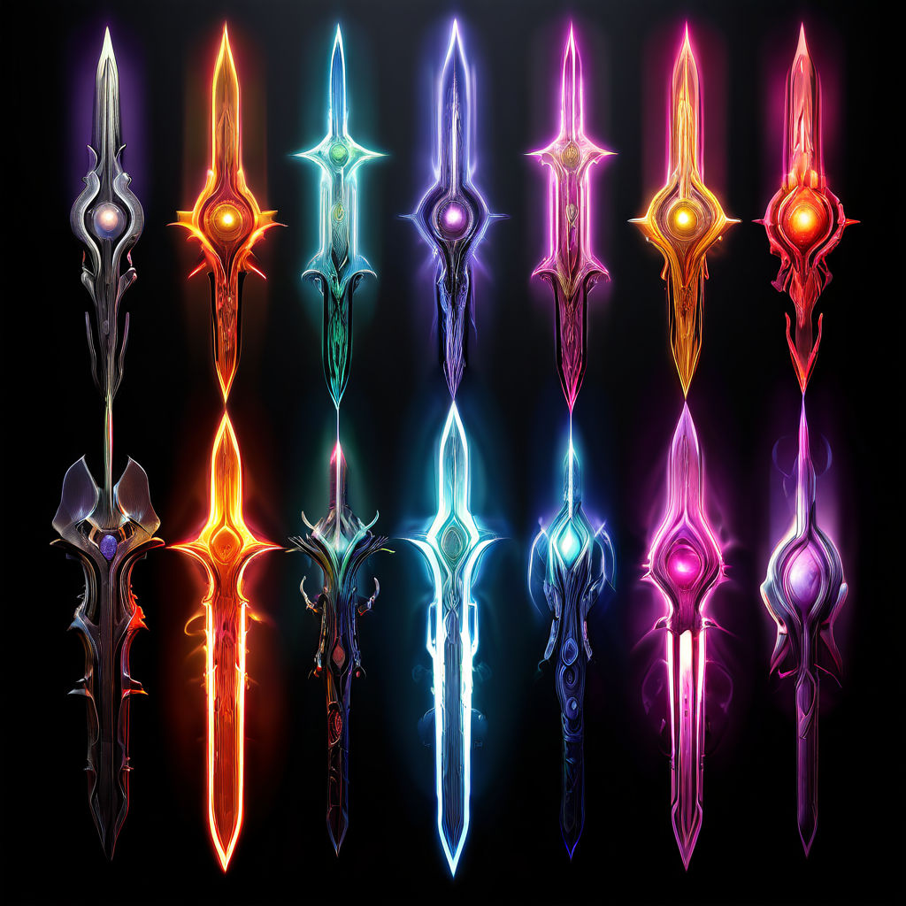 Array of nine distinct different coloured energy swords by RWAI RWAI ...