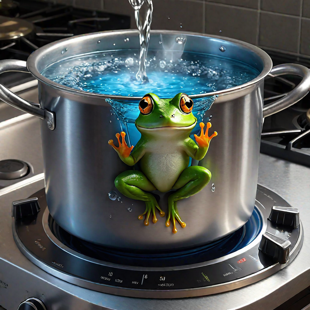 A frog in a pot of water on the stove by Chezz - Playground