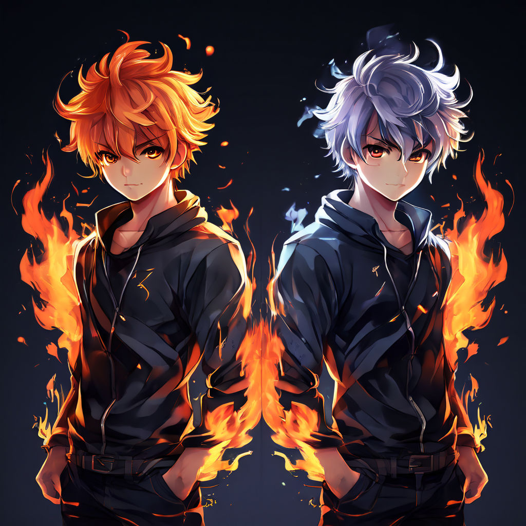 Draw anime twin character with his body is half fire and hal... by 정재우 ...