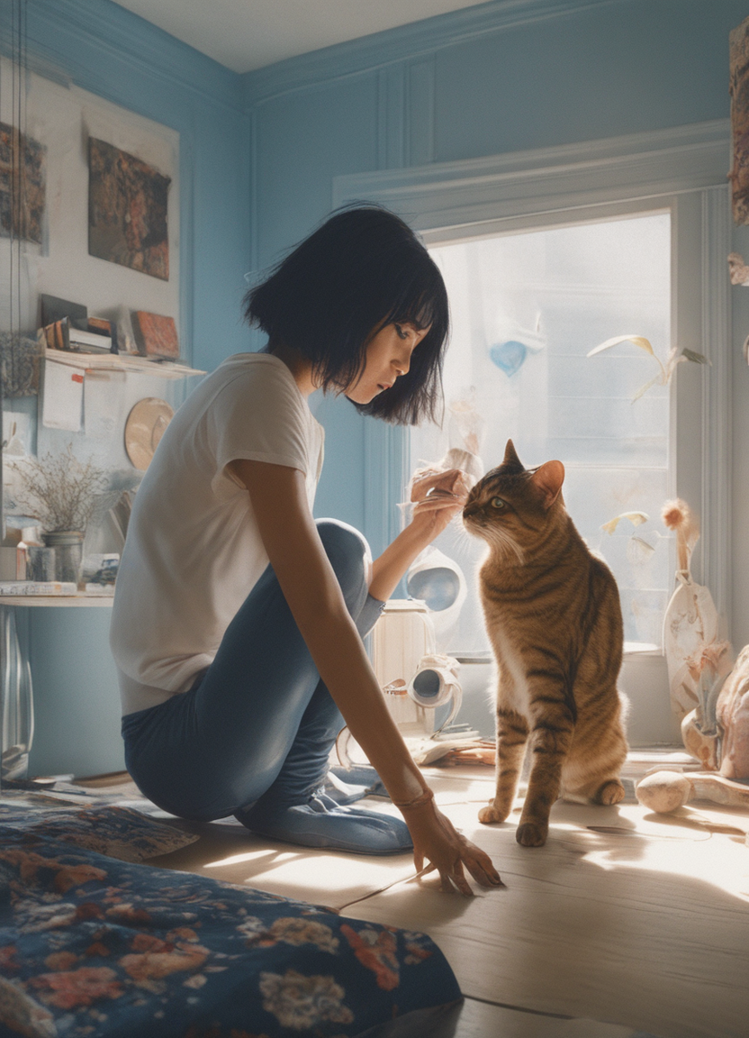 Chica con cabello azul corte bob en su habitación by Tomer Ginat ...