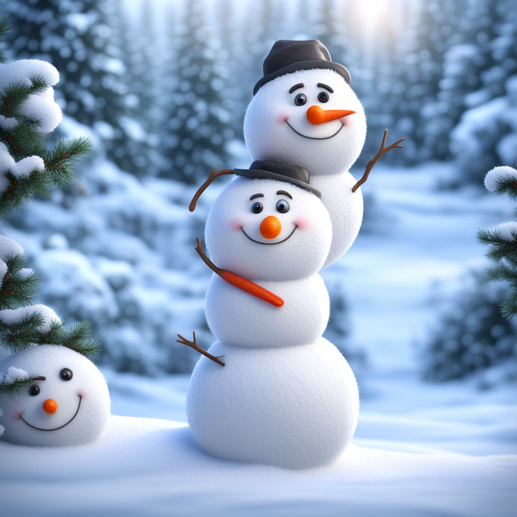 Realistic 3D rendering of two adorable snowmen side by side ... by ...