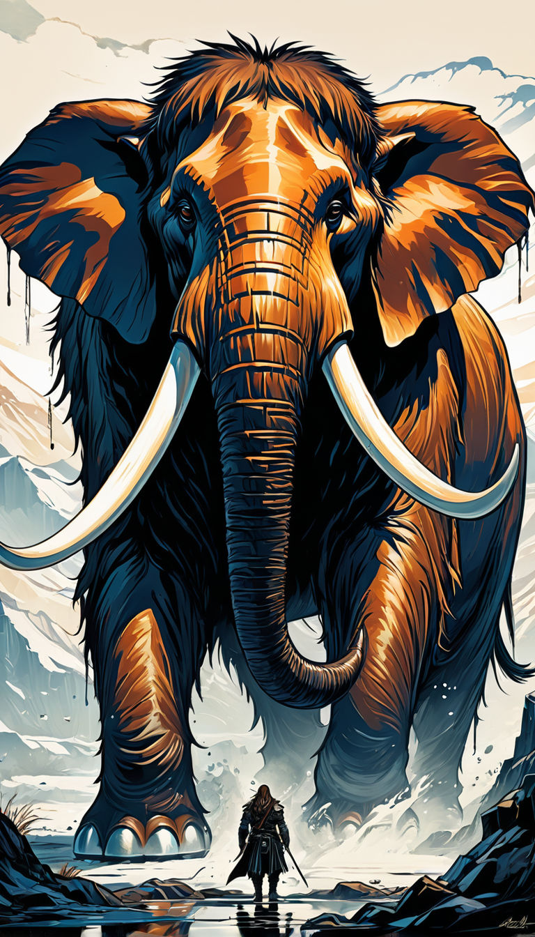 Prehistoric mammoth. Edvard Munch in anime style by Piotr R - Playground