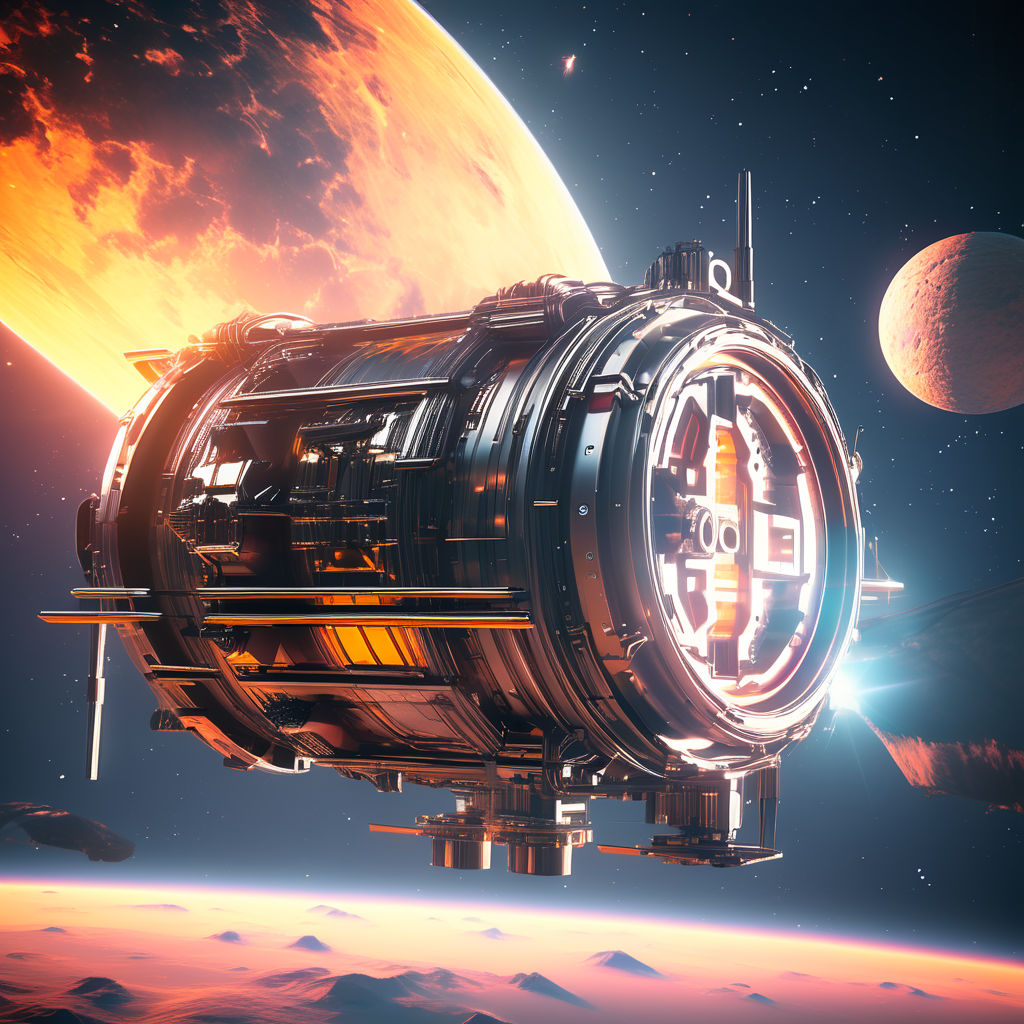 Space shutter is flying in the outer space with moon as back... by Cai ...