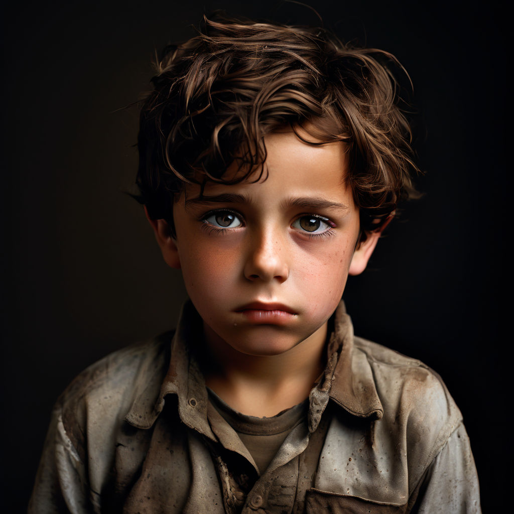 A portrait of a young boy with a sad expression by Murat Kursun ...
