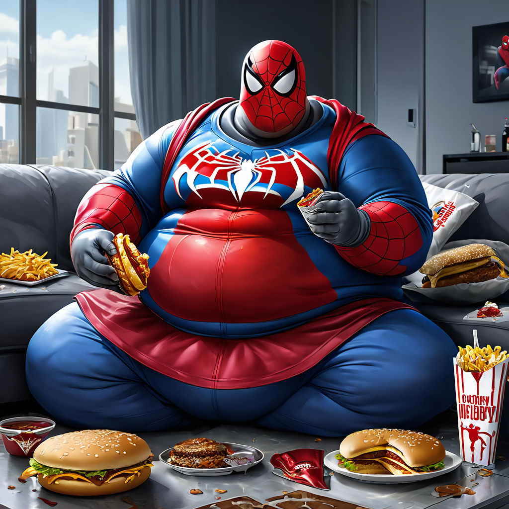 Slobby Morbid obese Spiderman wearing stained grey sweatsuit... by ...