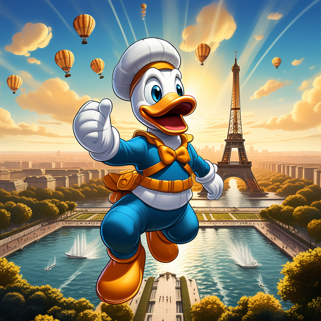 Donald Duck parachuting from Eiffel Tower by A T - Playground