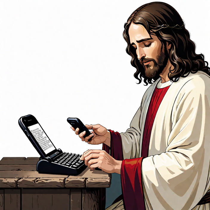 Jesus Christ typing a message on a smartphone by Stef Gransagne (Stef ...