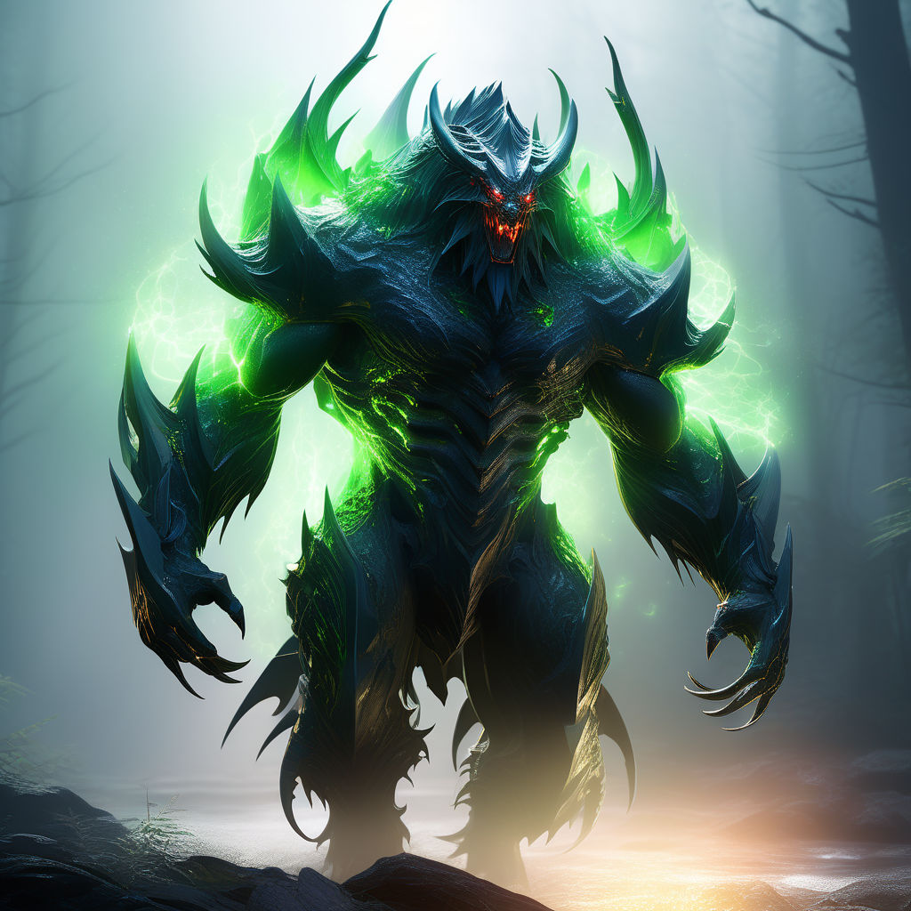 A demonic creature with green lights on his body by Derek Test - Playground