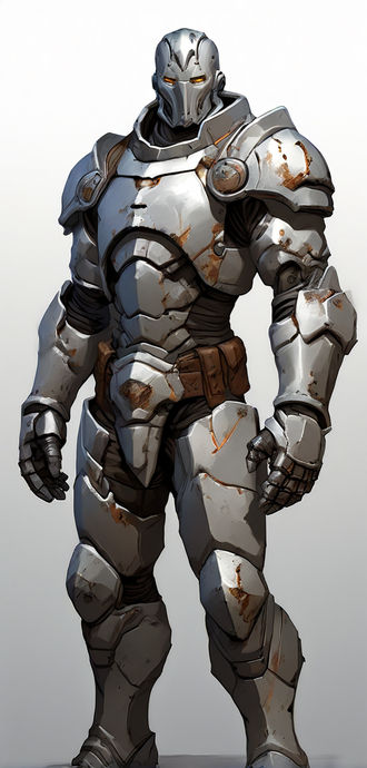 Medieval bulky warforged with a simple iron armor and an bla... by ...
