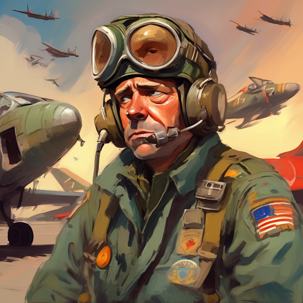 Cartoon depiction of a weary pilot at an airbase by Mario - Playground