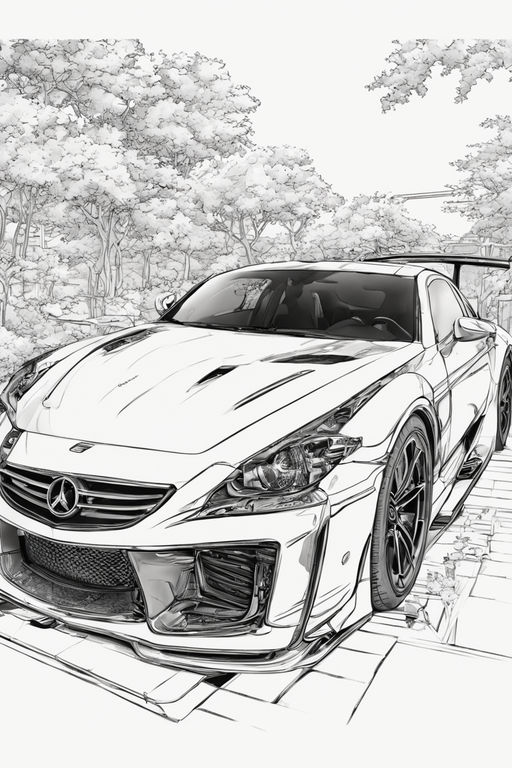 Line art coloring page featuring a luxury Japanese car with ... by ...