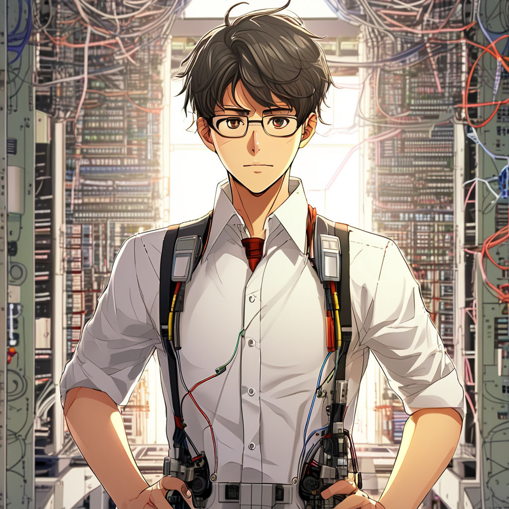 Ghibli boy suit engineer handsome working on equations circu... by ...