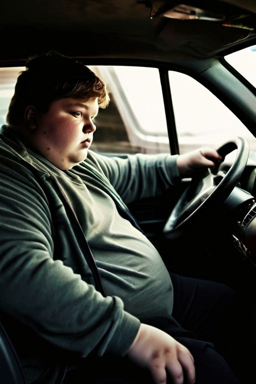 Morbidly obese 14 year old boy sitting in a car by Andrei Mihail ...