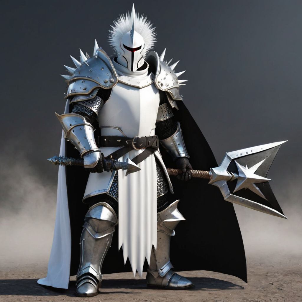 White germ wearing white spiky armour holding a black shield... by ...