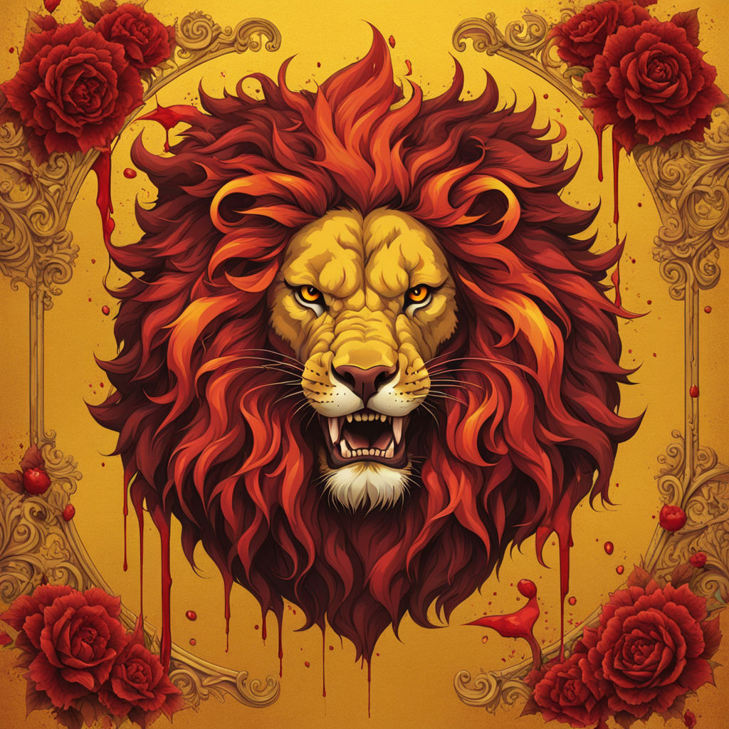 A creepy Lion stained with blood Surrounded by a yellow ora by Annas ...