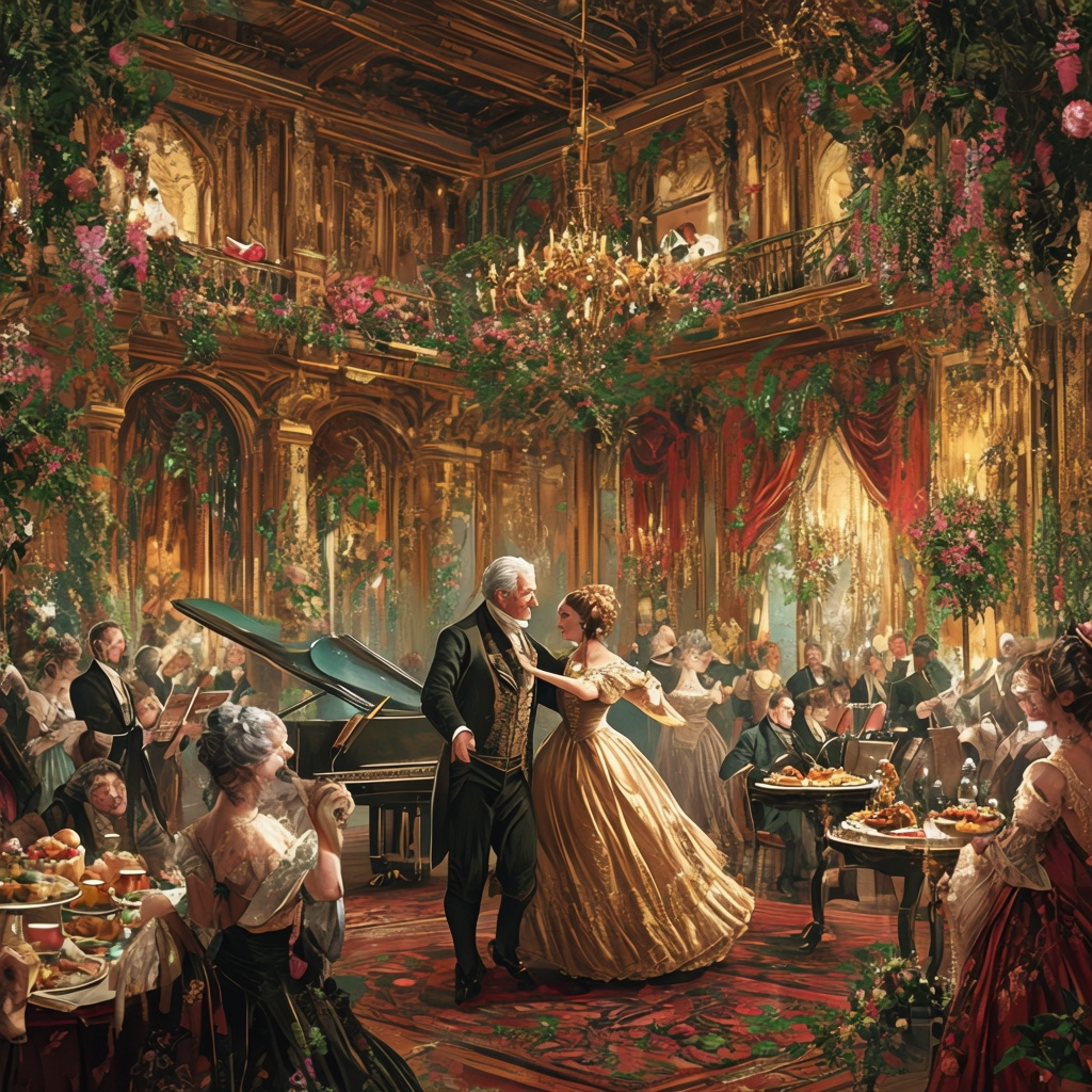 Create a lavish victorian scene with a middle-age man and w... by ...