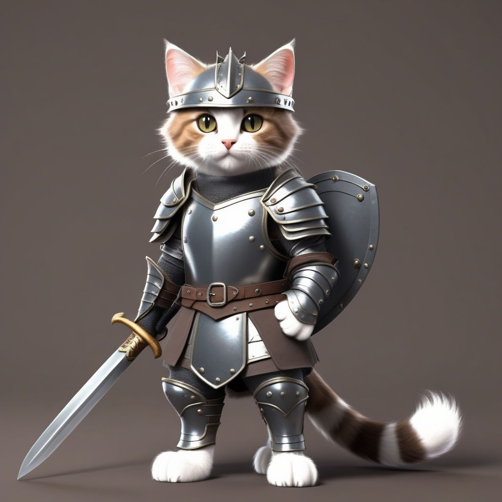 Cute warrior cat standing holding sword and wearing armor an... by com ...