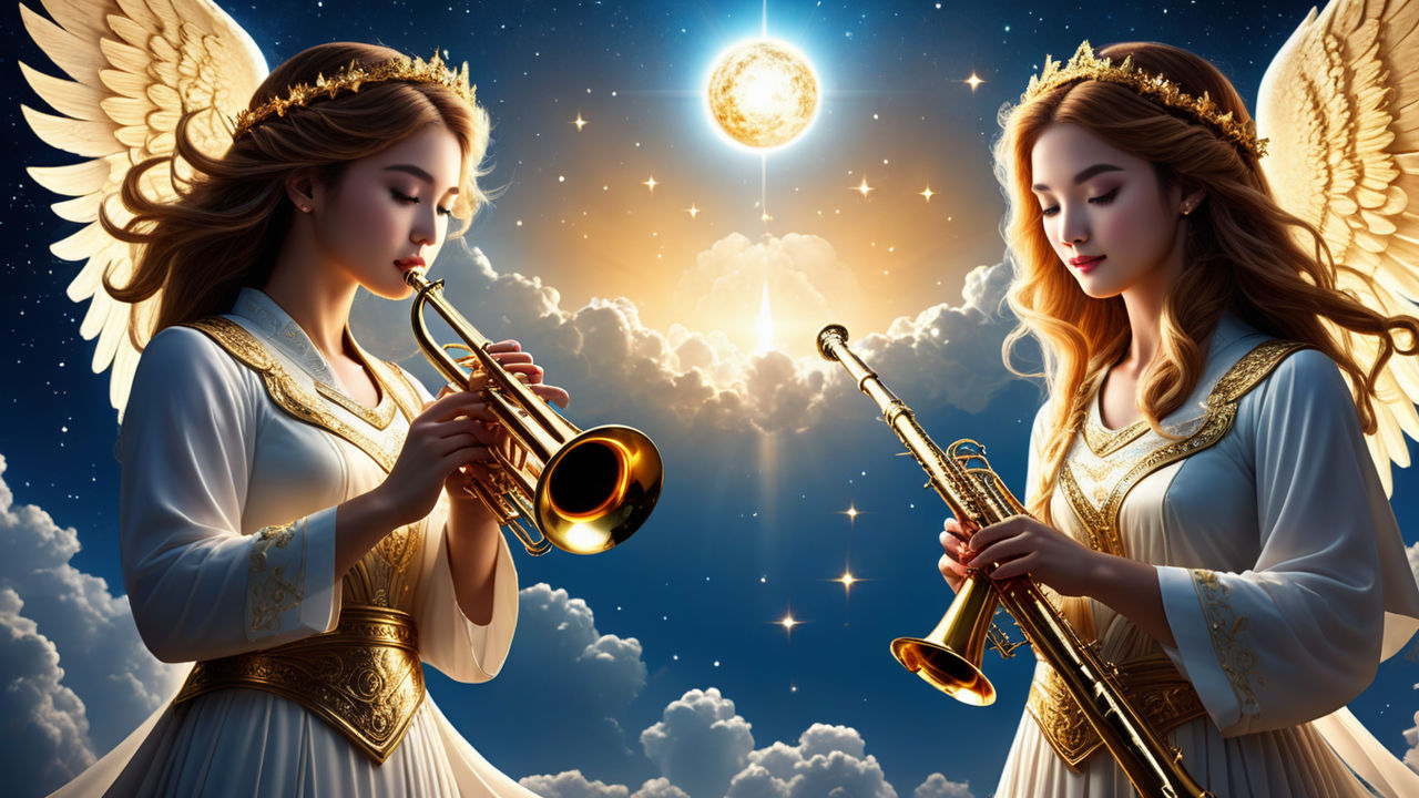 3 CELESTIAL ANGELS IN HEAVEN PLAYING TRUMPETS by Aluan Oliveira ...