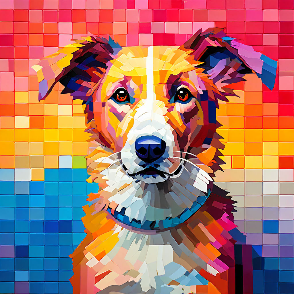 A vibrant piece of pixel art created from paint swatches arr... by ...