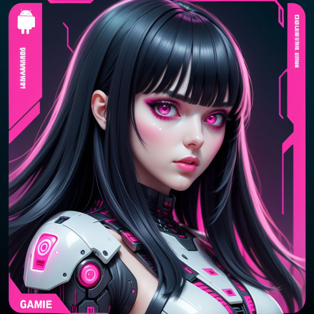 White skin hot android girl with long black hair with bangs by daniel ...