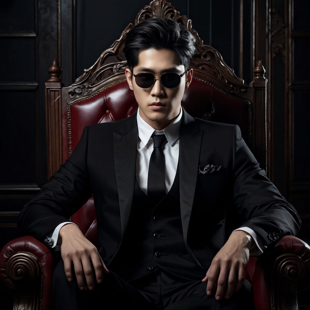 Oval face shape korean mafia boy with two block haircut wear... by ...