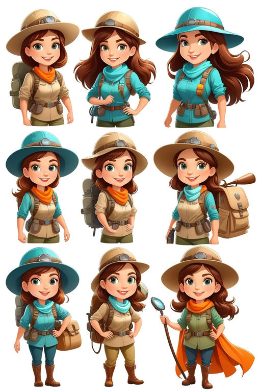 Set of 4 cartoon female intrepid explorer characters by Mark Terrey ...