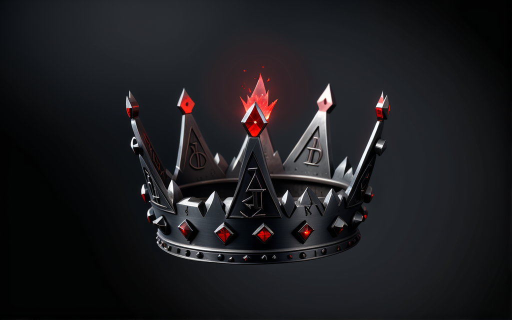 A magic black steel crown with red glowing dwarf runes by Bruno Marcon ...