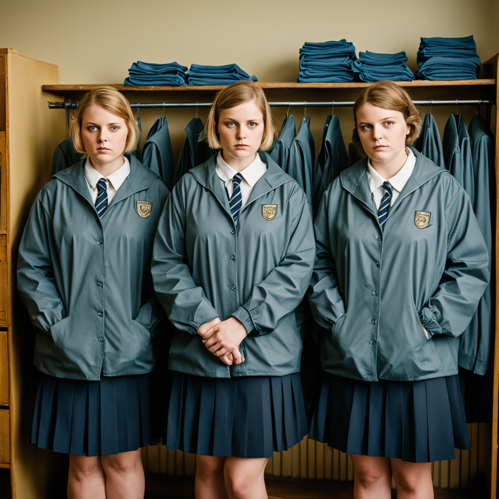 School uniform shop interior with racks of school uniforms v... by ...