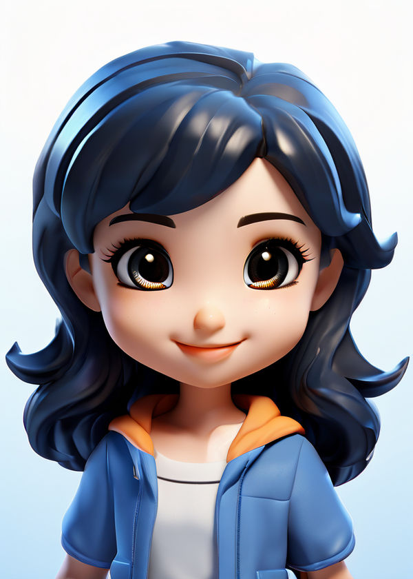 A happy chibi girl with black hair by Jéssica Lima - Playground