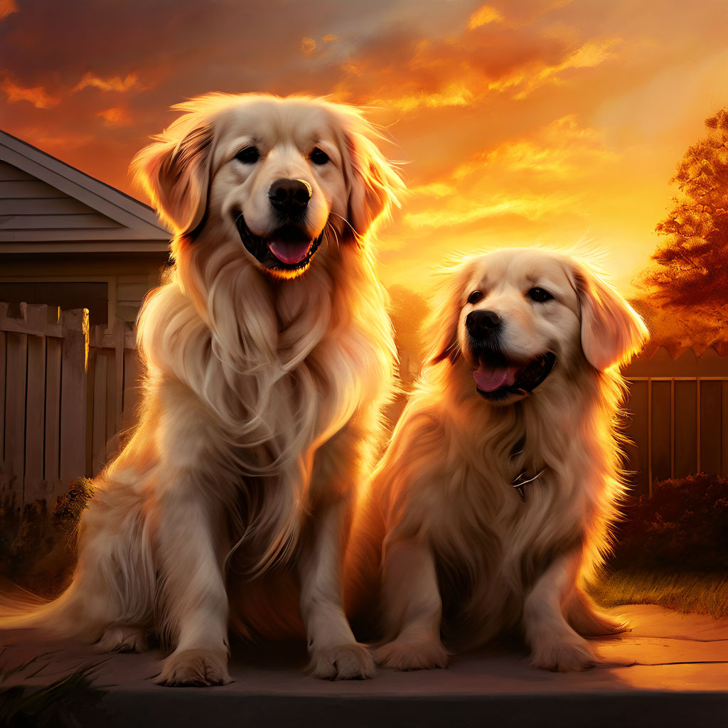 Maltese and golden retriever locked in an agitated stance by 김보형 ...
