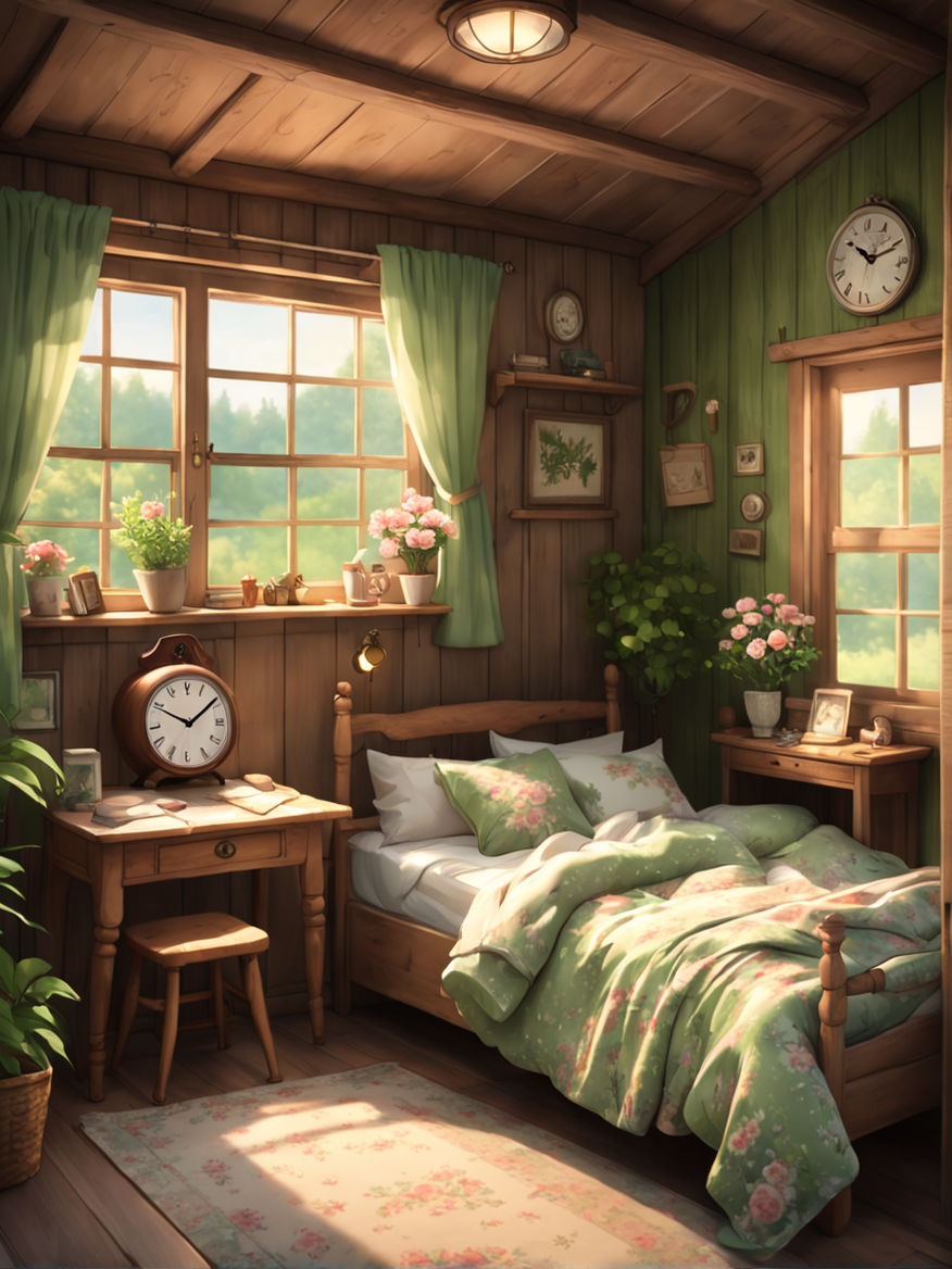 Create an anime-style image of a cozy cottagecore bedroom. T... by yen ...