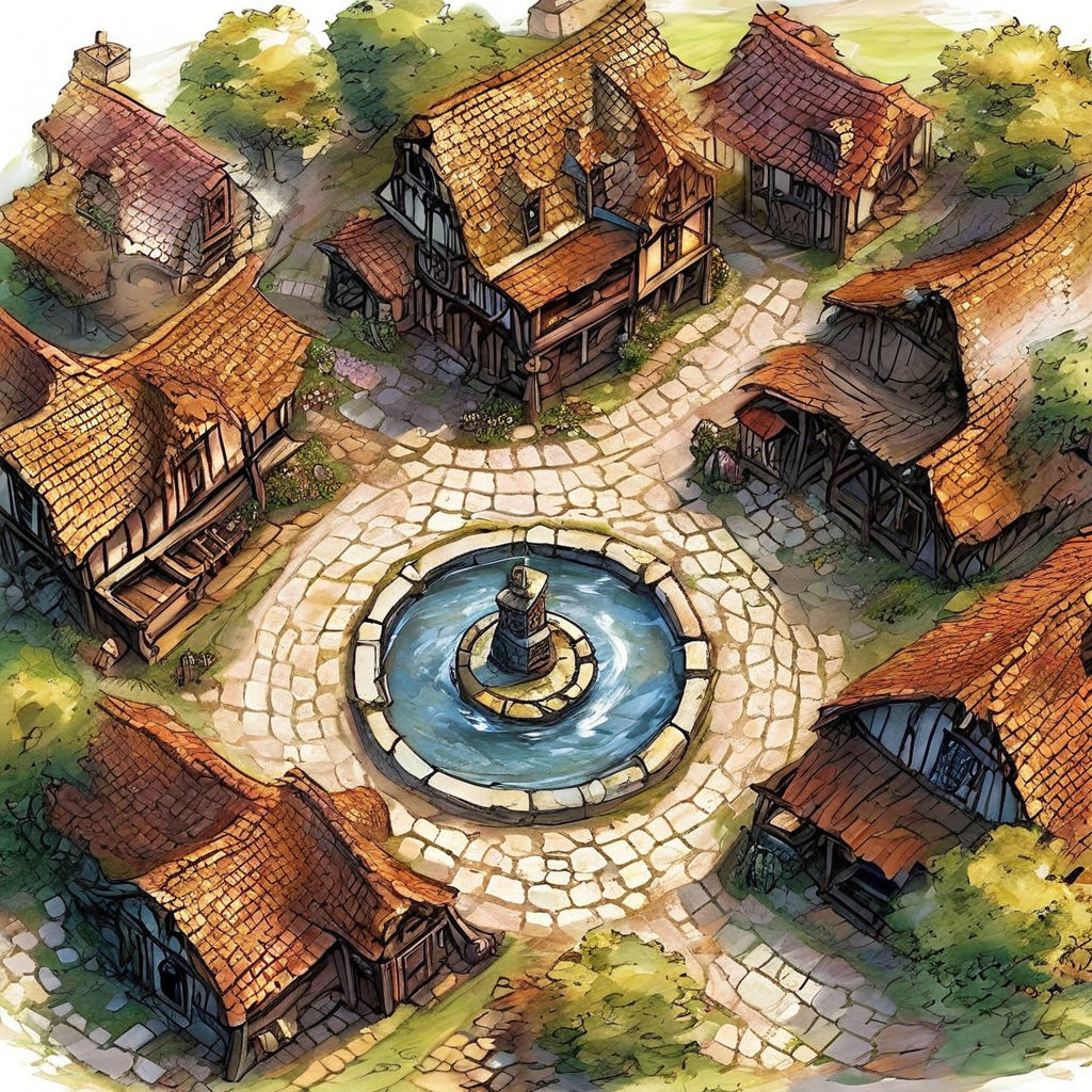 Fantasy battle map illustration focusing on a D&D 5e village by Chloé ...