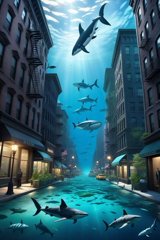New York City submerged like Atlantis. Fish by Ous Ars - Playground