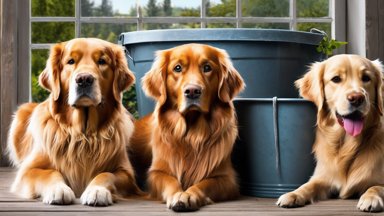 Two cats and a golden retriever dog in an empty bucket by Tài Nguyên ... Two cats and a golden retriever dog in an empty bucket by Tài Nguyên ...