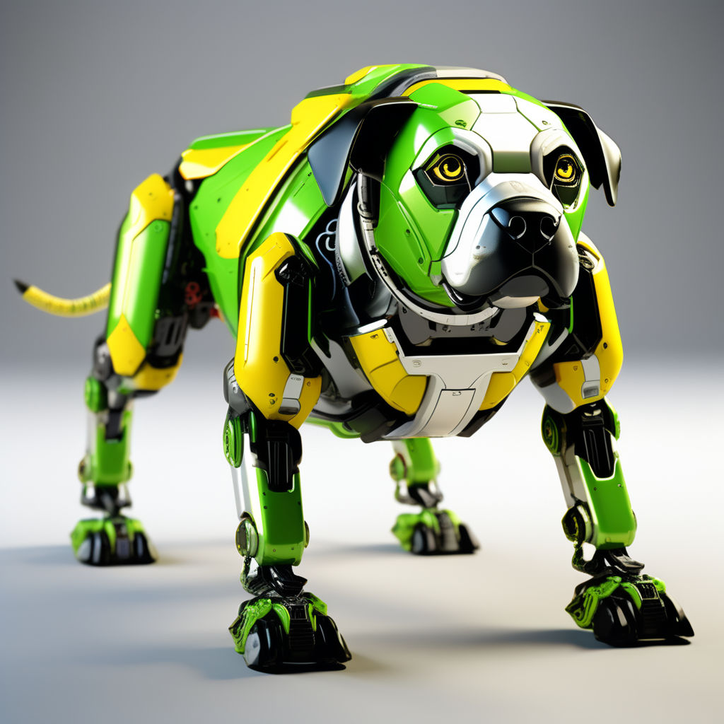 Robotic dog unreal engine realistic style green and yellow by Claire ...