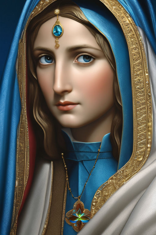 Imagem realista de Maria mãe de Jesus. Com um manto azul cel... by ...