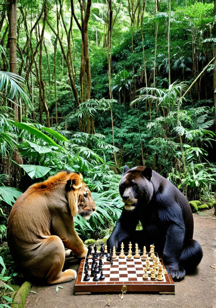 Animals of the jungle playing chess in japan. by Juan Sierra - Playground