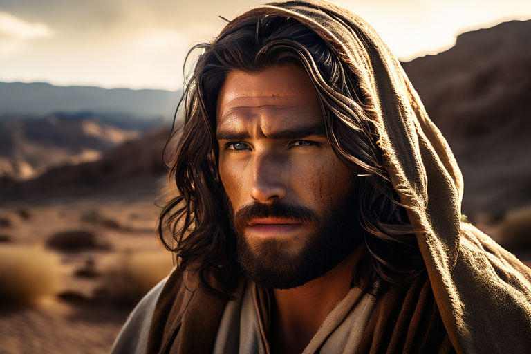 Create a beautiful image of Jesus in the Judean desert. Duri... by ...