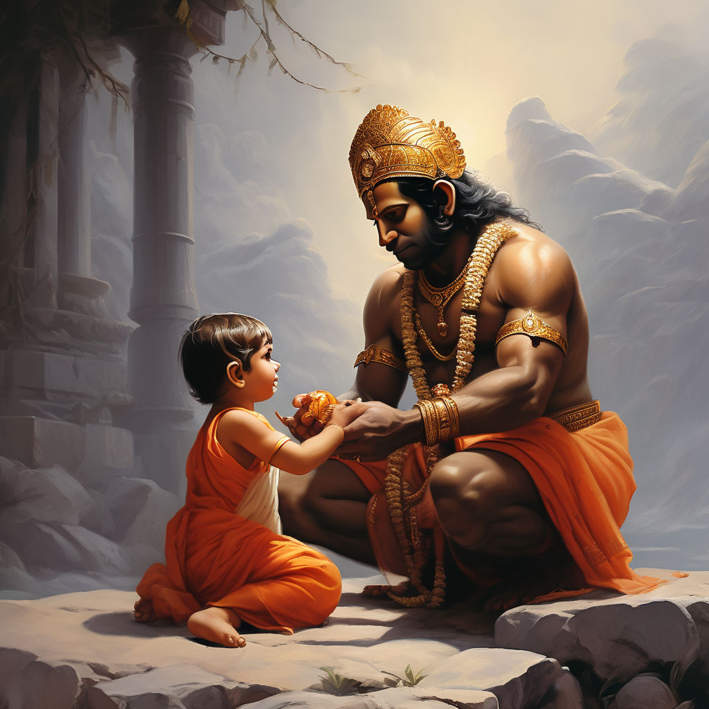 Lord hanuman helping a child by Shashank Shivhare - Playground