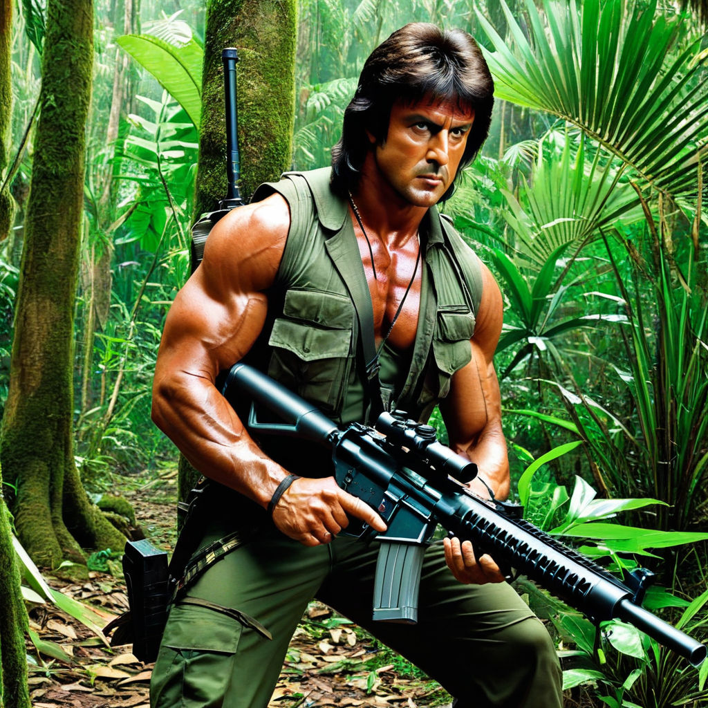 Rambo shoot big gun in jungle by jose ferreira - Playground