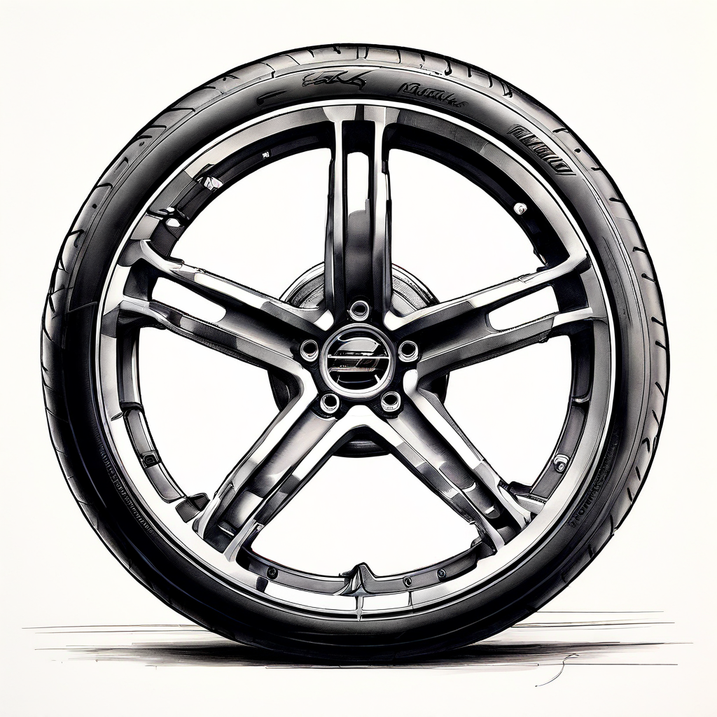 Technical pen and ink drawing of an 8 spoke automotive racin... by ...