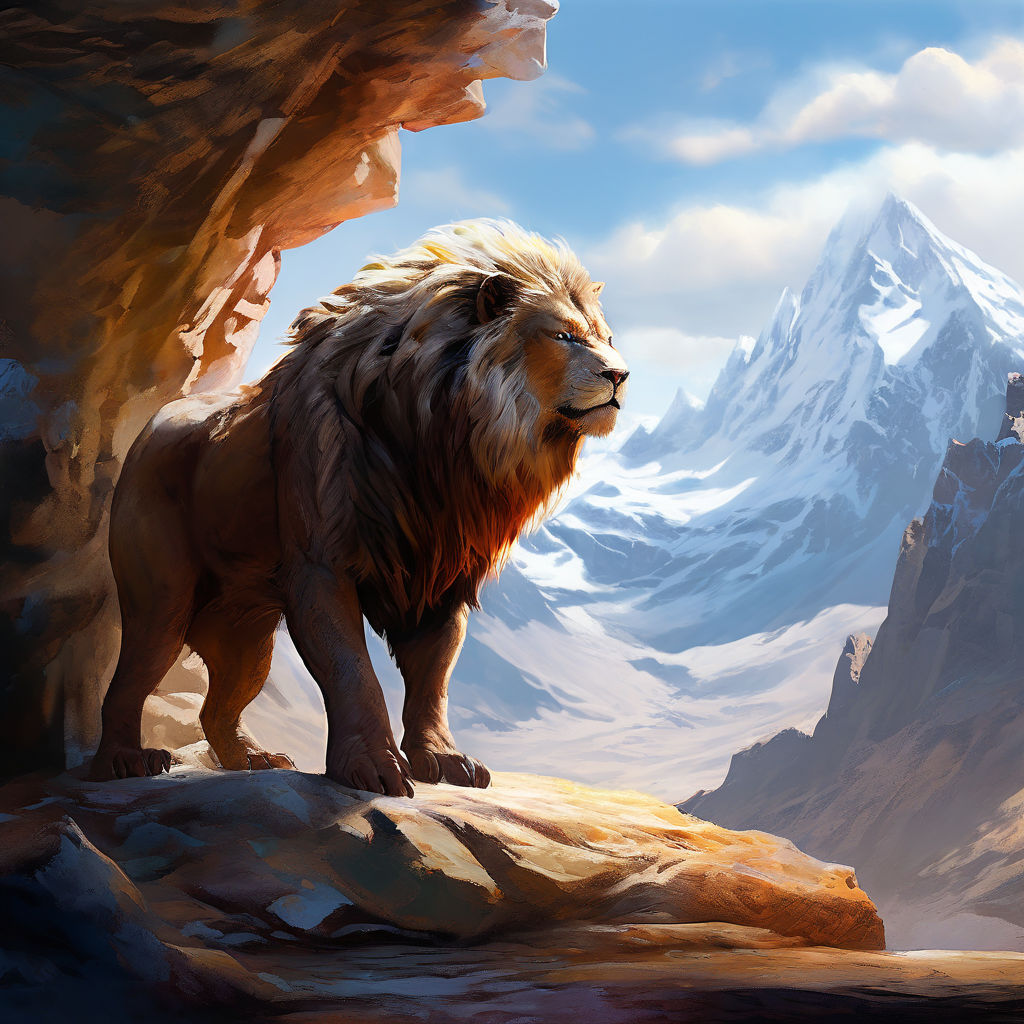 Painting A fierce beast guards the entrance of a cave in a v... by ...