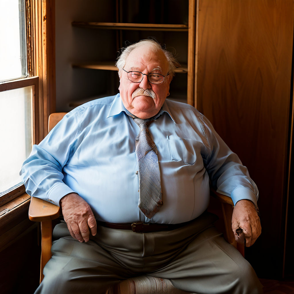 Frontal whole body view of 73 year old fat white man by ...