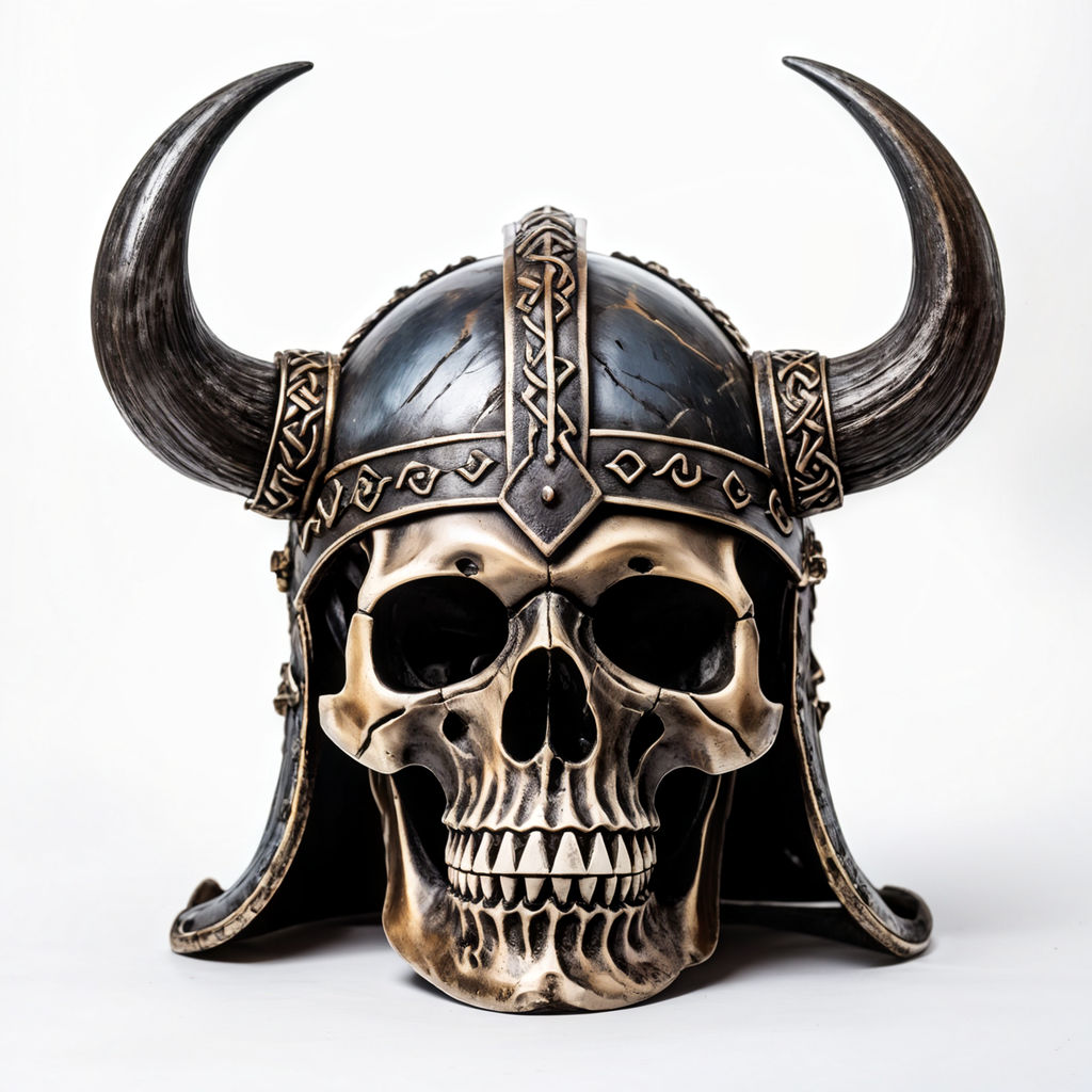 Realistic Skull with Viking helmet with horns from the 3/4 v... by ...